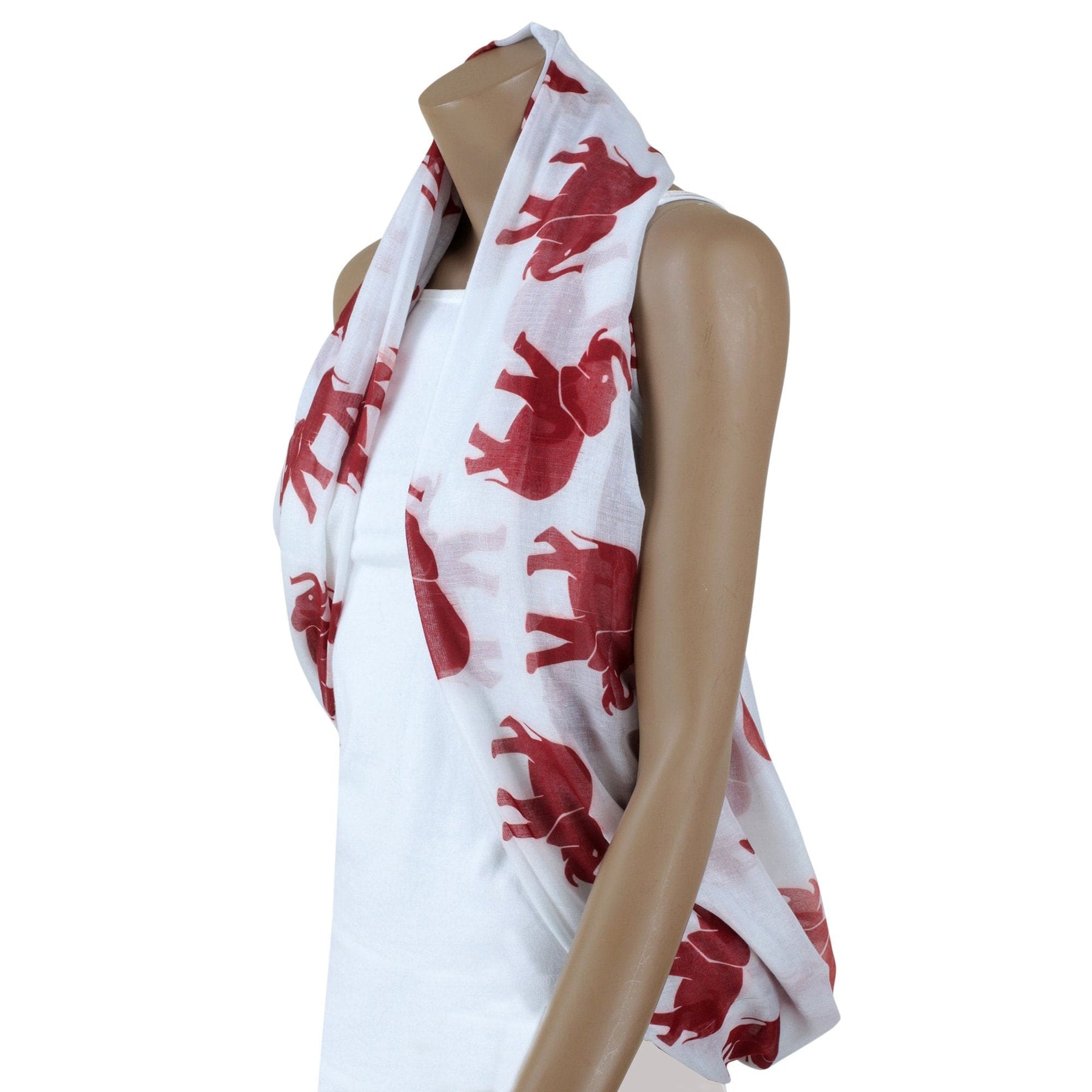 Lightweight Crimson Red and White Oversized Elephant Inifity Sccarf ...