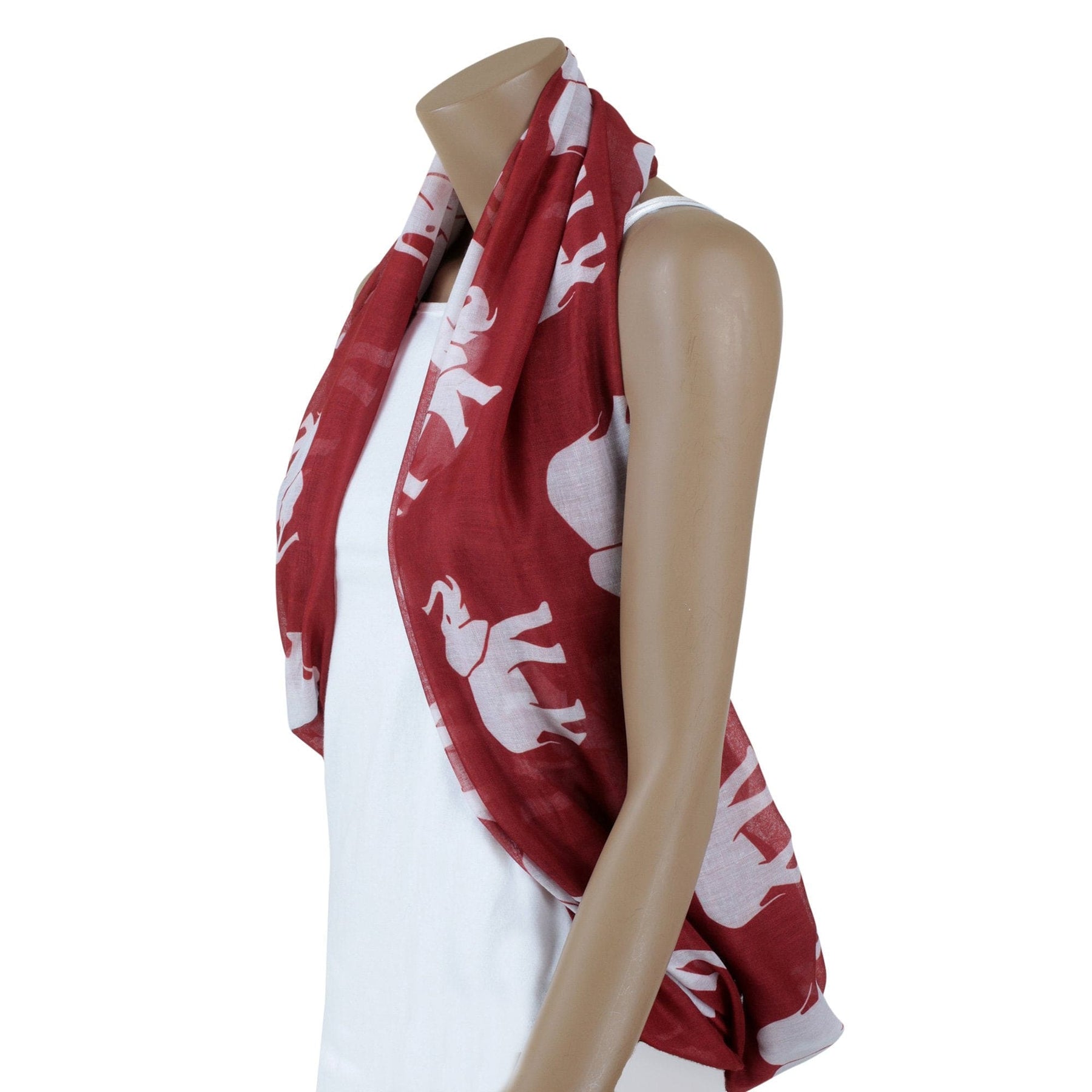Lightweight Crimson Red and White Oversized Elephant Inifity Sccarf ...