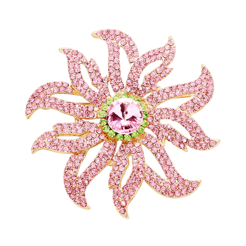 Pink Rose Round Pave Crystal Flower Brooch – The Black Art Depot