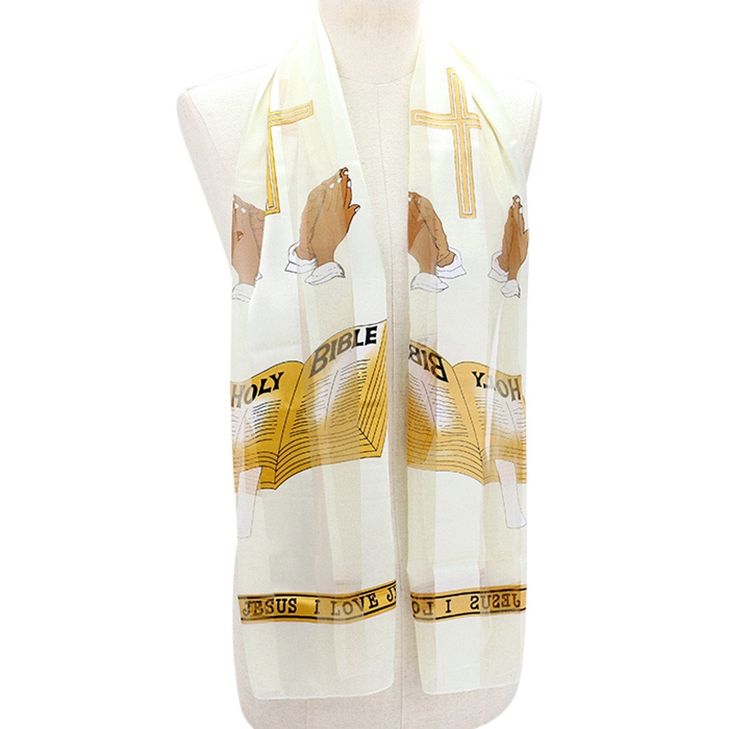 I Love Jesus (Holy Bible and Praying Hands) Faux Silk Christian Scarf ...