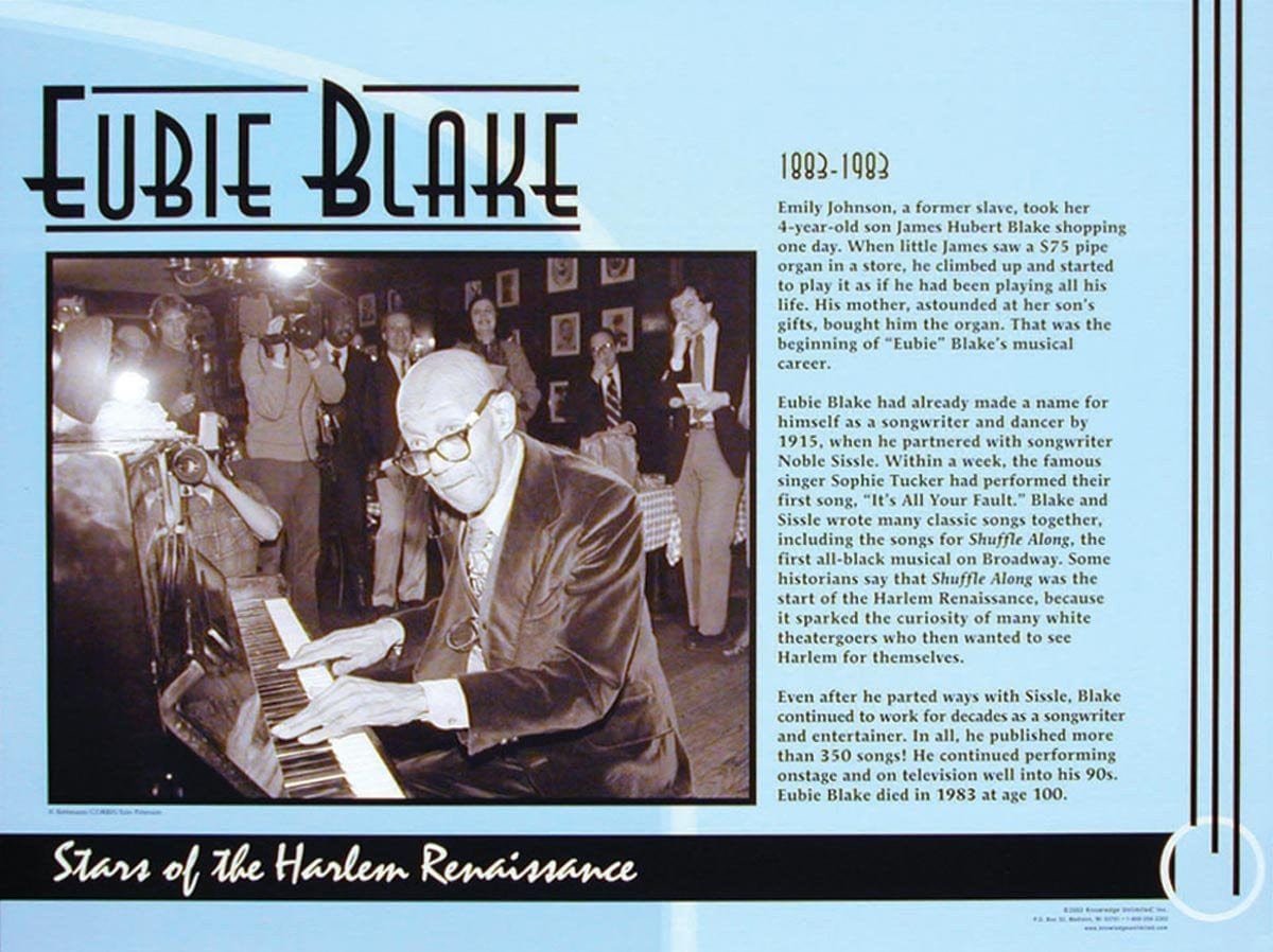 Harlem Renaissance Stars: Eubie Blake Poster by Knowledge Unlimited ...