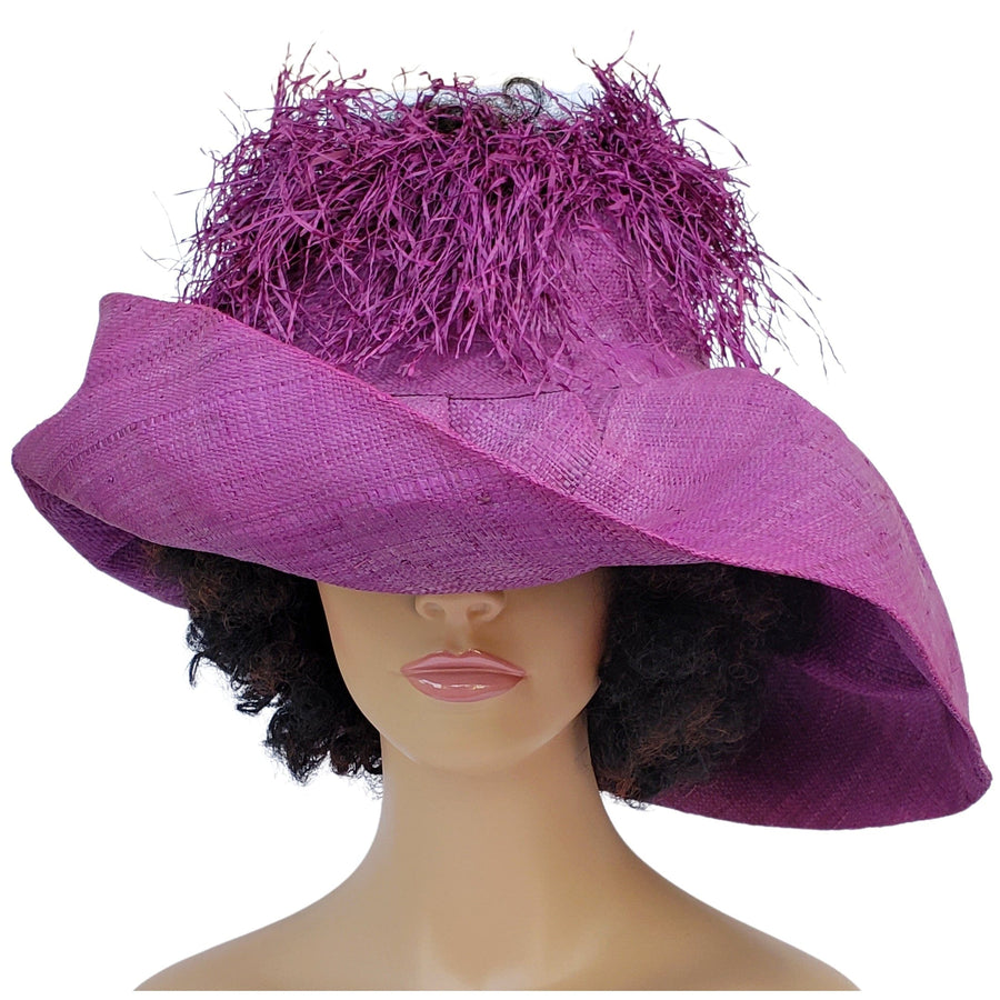 Aberash: Handmade Madagascar Big Brim Crown Out Raffia SunHat (Purple ...
