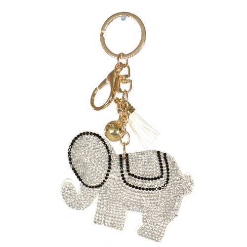 Sparkling Elephant Suede Puff Key Chain with Tassel and Purse Clip ...