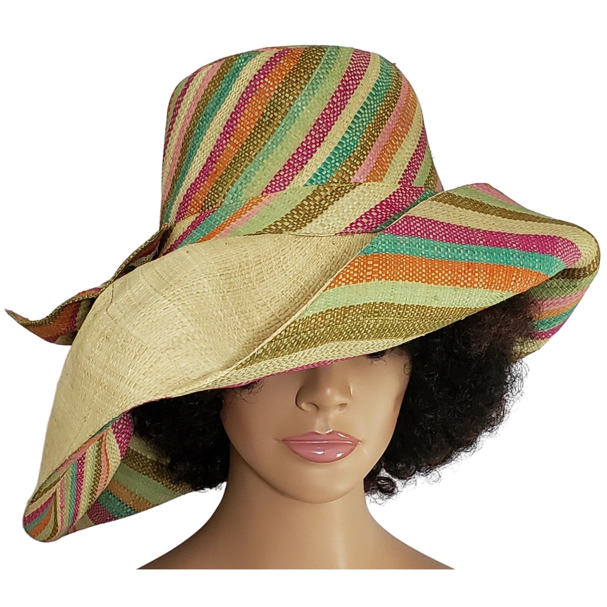Shahina: Hand Woven Multi-Color Madagascar Big Brim Raffia Sun Hat ...